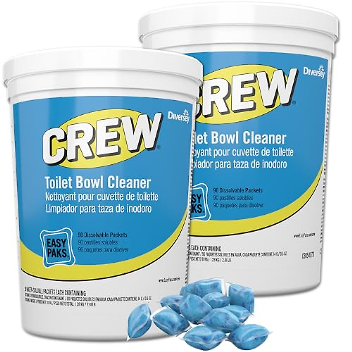 CREW Diversey Easy Paks Toilet Bowl Cleaner, Fresh Floral Scent, 0.5 Oz Packet, 90 Packets/tub, 2 Tubs/carton