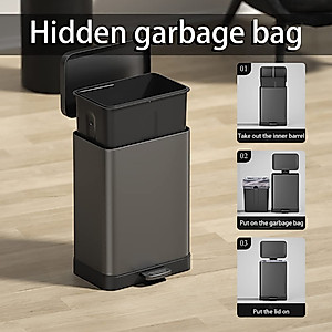 Aupekro Trash Can with Lid Soft Close, 18 Liter/4.7 Gallon Stainless Steel Garbage Can with Removable Wastebasket, Rectangletep Pedal Step Trash Can for Bedroom, Kitchen, Bathroom, Office (White)