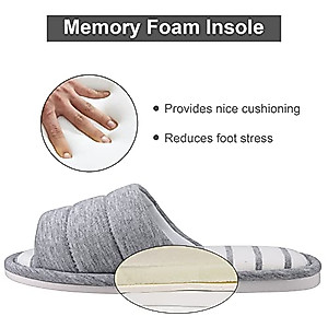 Shevalues Women's Soft Indoor Slippers Open Toe Memory Foam Cotton House Slippers, Light Grey 260