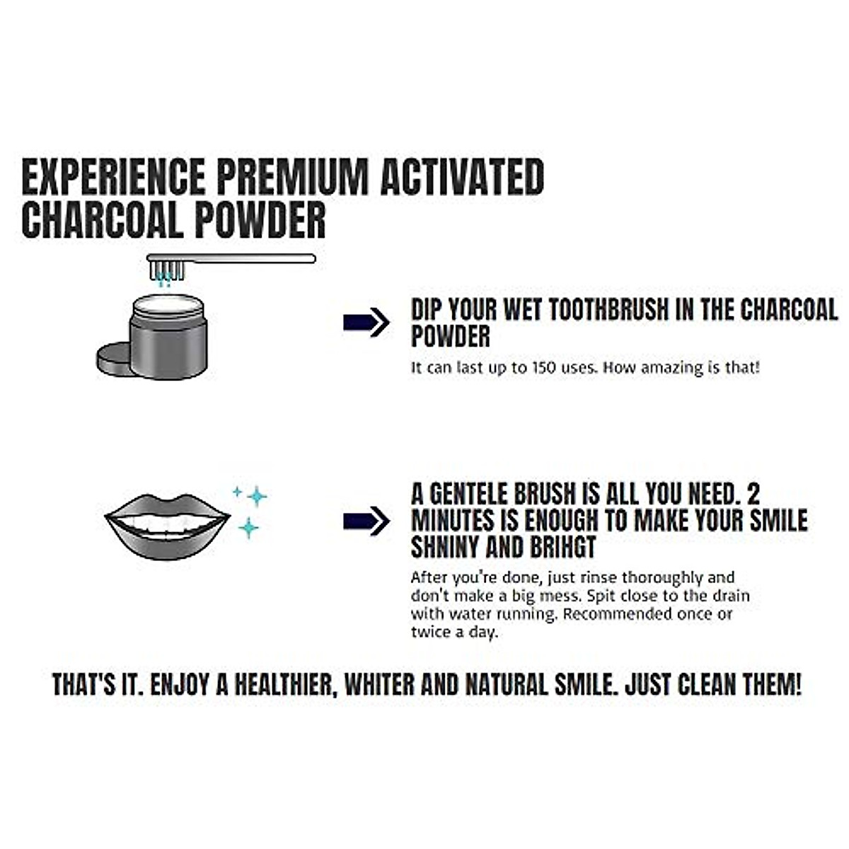 Premium Activated Charcoal Teeth Whitening Powder by Black Rabbit - Fluoride Free 30g/1.06oz