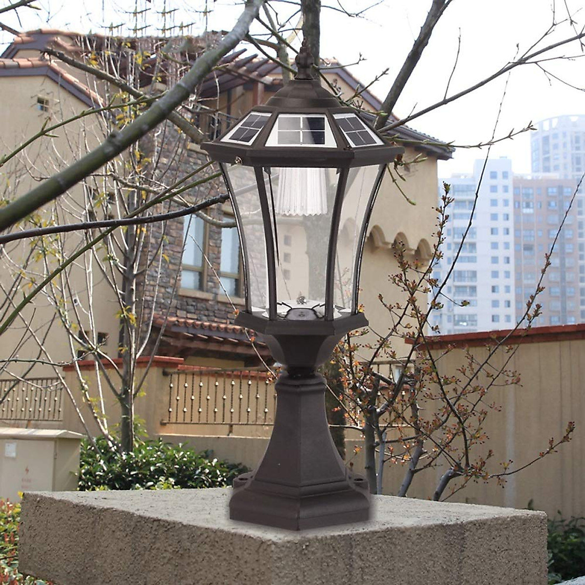 Modenny Outdoor Waterproof Solar Pillar Wall Lamp LED Villas Exterior Column Lights Garden Porch Home Landscape Lighting Streetlights Aluminum Terrace Community Pillar Post Light