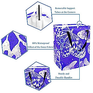Purple Butterfly Laundry Basket Collapsible Storage bin with Handles for Hamper,Kids Room,Toy Storage