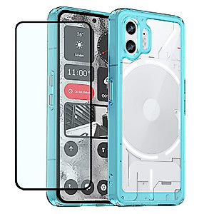 DFTCVBN Phone Case for Nothing Phone 2 Case, Nothing 2 Two A065 Case with HD Screen Protector, Soft Bumper with Clear Crystal PC Hard Back Shockproof Cover Cases for Nothing Phone 2 Clear Blue