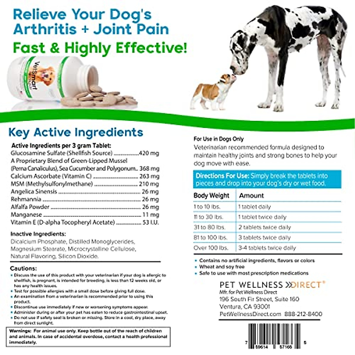 Joint Supplement for Dogs - Green Lipped Mussel, MSM + Glucosamine Formula - Helps to Restore Mobility, Relieve Arthritis & Hip Dysplasia Pain, Reduce Inflammation, No Artificial Flavors (Pack of 1)