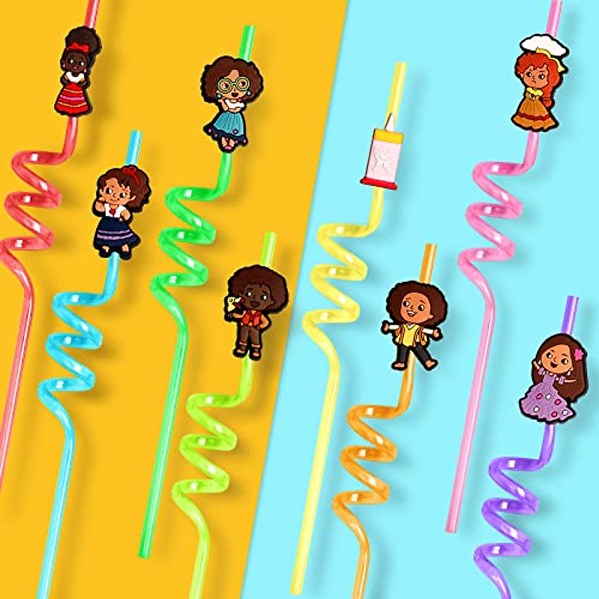24 Encanto Party Favors Reusable Drinking Straws 8 Designs Great for Magic Movie Birthday Party Supplies with 2 Cleaning Brushes