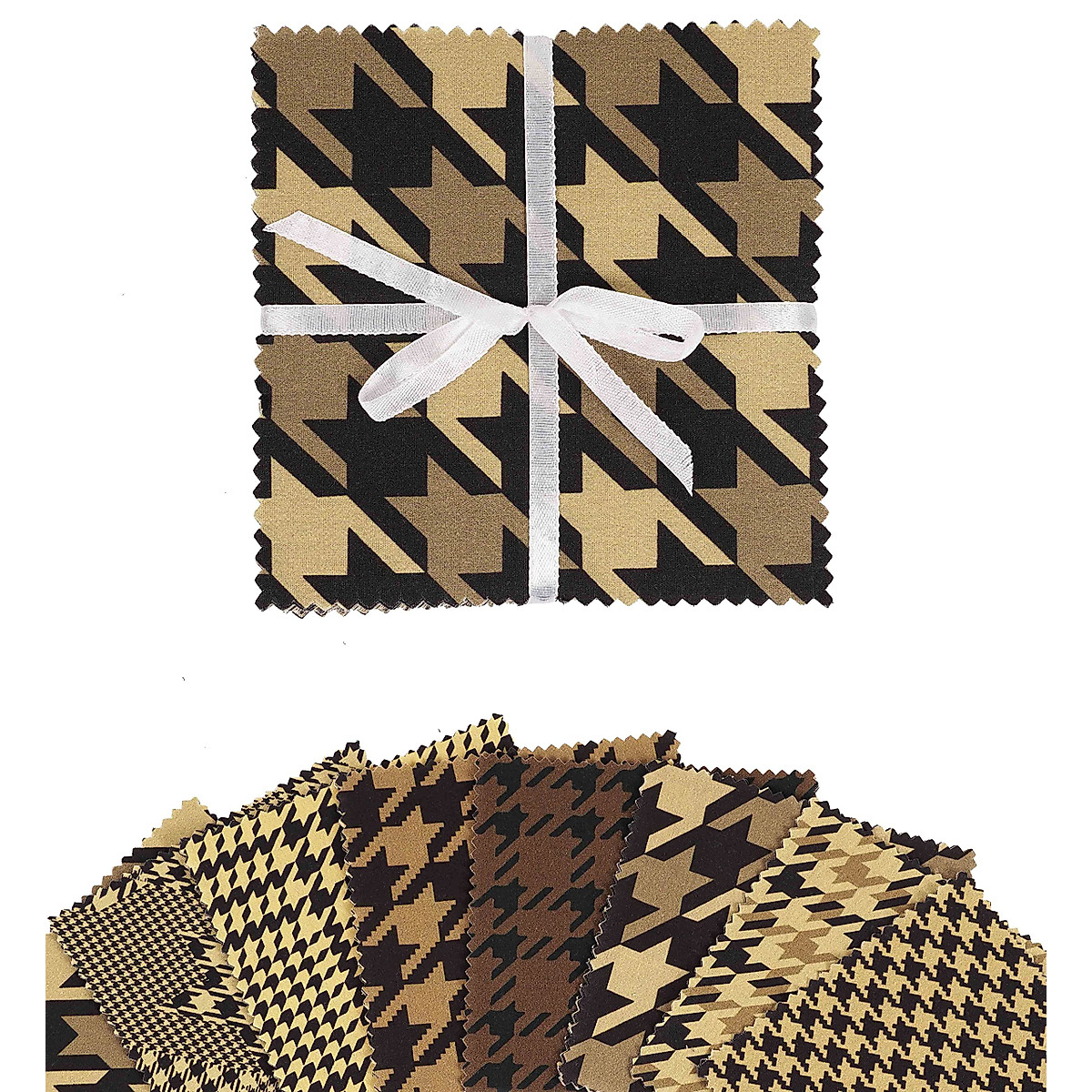 Soimoi Precut 10-inch Houndstooth Prints Cotton Fabric Bundle Quilting Squares Charm Pack DIY Patchwork Sewing Craft- Grey, Brown, Black
