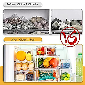 ZNM Refrigerator Organizer Bins, Stackable Fridge Organizer for Pantry Organization, Clear Plastic Storage Bins with Handle & Lid for Freezer, Kitchen, Countertops, Cabinets- BPA Free(Set of 9)
