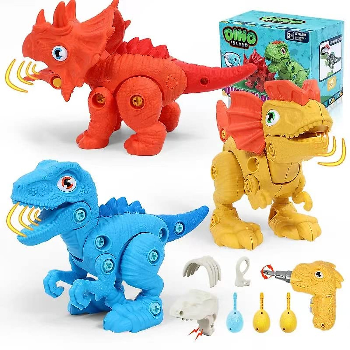 Dinosaur Toys for3 4 5 6 7 8 Year Old Boys, Take Apart Dinosaur Toys for Kids 3-5 5-7 STEM Construction Building Kids Toys with Electric Drill, Dinosaur Toy Party Birthday Gifts for Boys Girls