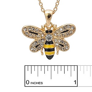 Spinningdaisy Crystal Embedded Yellow and Black Flying Bumble Bee Necklace (Gold Plated)