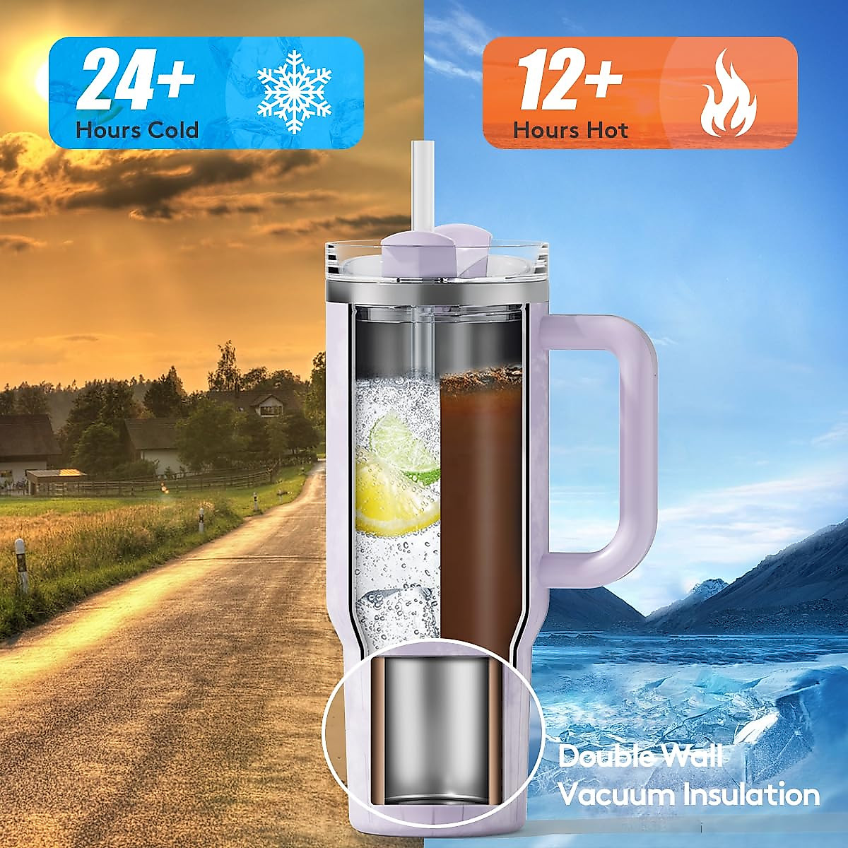 ZUWOZU 40oz Tumbler with Handle, Insulated Tumbler with Straw and Spout Lid, Coffee Mug Stainless Steel Travel Mug Cup for Water, Tea or Iced Coffee, Keeps Cold for 24hrs or Hot for 12hrs, Leak-proof