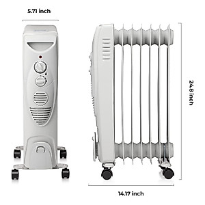 R.W.FLAME Oil Filled Radiator Heater,3 Heat Settings, Adjustable Thermostat, Portable Space heater, Quiet Heater with Tip-over & Overheating Functions(27", Grey)