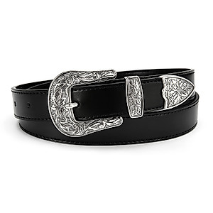 Black Belt Women - 1.1" CR Western Belts For Woman Leather Belts Cowboy Belt - Country Belts For Women with Vintage Buckle for Jeans