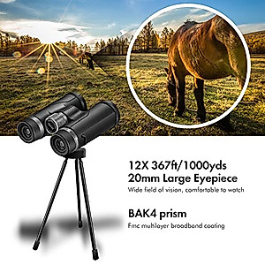 12x42 HD Binoculars for Adults with Upgraded Phone Adapter & Foldable Tripod, High Power Binoculars with Super Bright and Large View,Waterproof Lightweight Binoculars for Bird Watching Hunting Travel