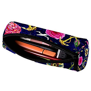 Watercolor Dragon Roses Blue Pattern Pencil Bag Pen Case Stationary Case Pencil Pouch Desk Organizer Makeup Cosmetic Bag for School Office
