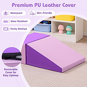 Costzon Climb and Crawl Foam Play Set, Soft Foam Toddler Stairs and Ramp Climber Gym Toy, 2-Piece Educational Play Set for Babies & Toddlers - Great for Climbing, Sliding (Pink)