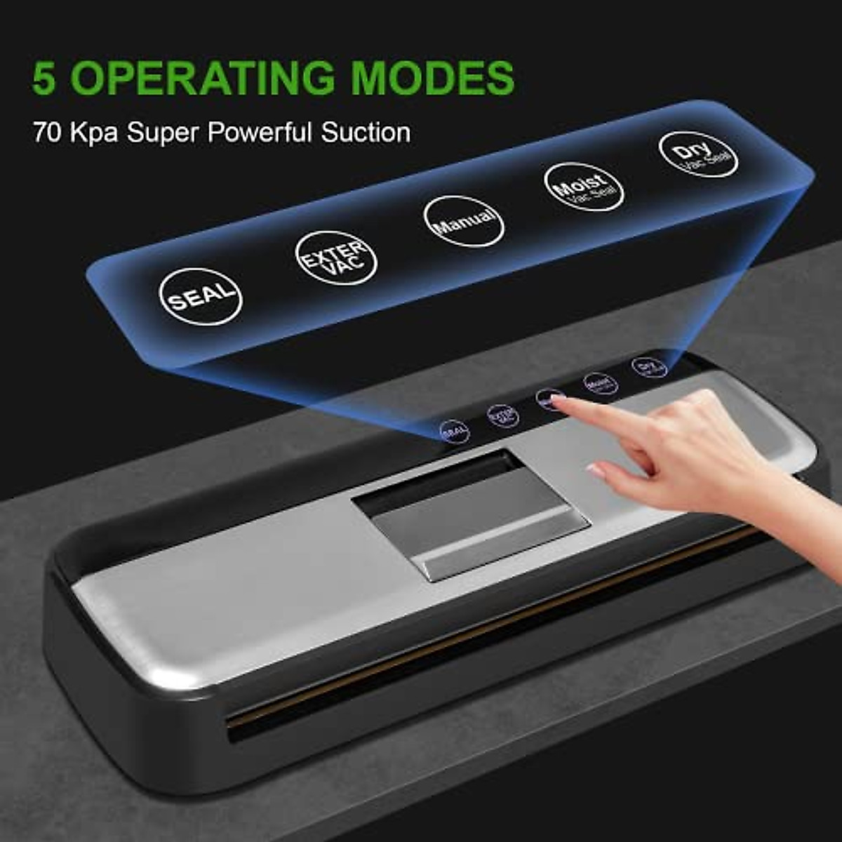 HWTONG Vacuum Sealer, 70 Kpa Powerful Automatic Food Saver Vacuum Sealer Machine with Moist/Dry Modes, Food Sealer Vacuum Sealers for Food Storage & Sous Vide with 15 Seal Bags & 1 Air Suction Hose