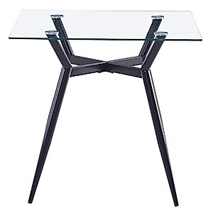 Knocbel Modern Square Glass Dining Table with Metal Legs, 177lbs Weight Capacity, 31.5" L x 31.5" W x 29.5" H (Clear and Black)