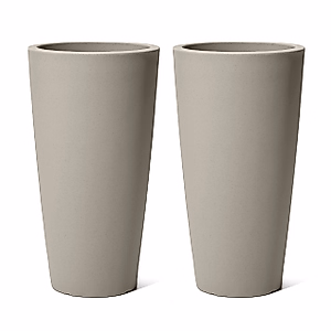Step2 Tremont Tall Round Tapered Planter, Large Planters for Outdoor Plants, Gardening and Flower Pot for Patio or Porch, Efficient Drainage, Durable Plastic, Concrete, 2-Pack