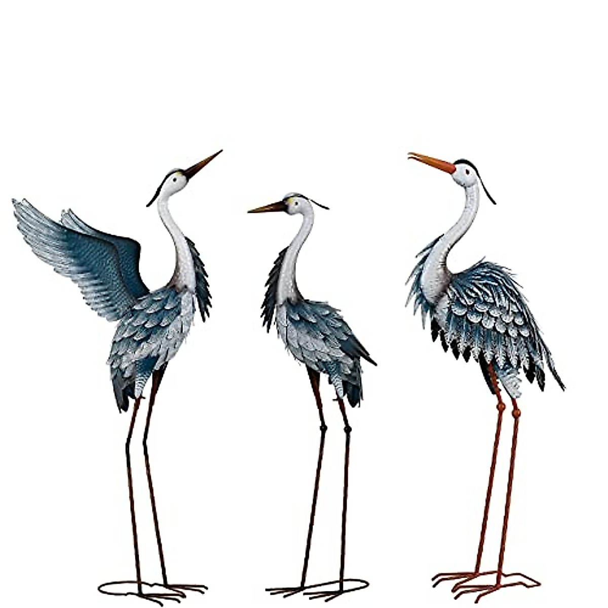 TERESA'S COLLECTIONS 3 Metal Blue Heron Garden Statues, Cranes Decor Animal Family Bird Art Lawn Ornaments for Outdoor Patio Yard Outside Decorations