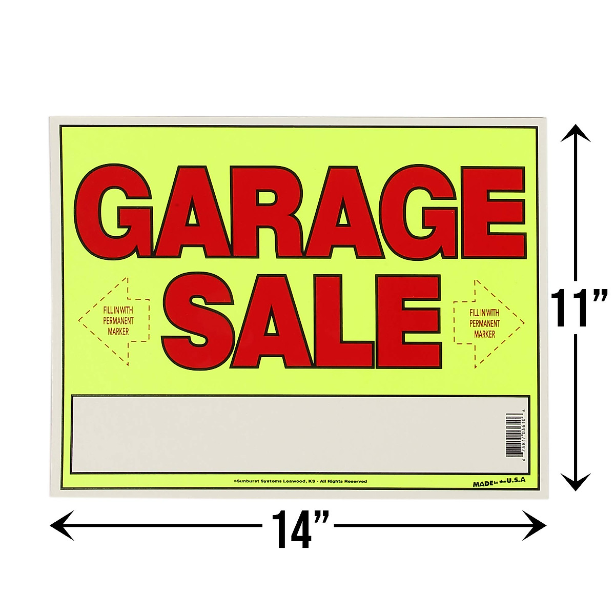 Sunburst Systems 3030 Garage Sale Sign Kit Includes: 3) Large Signs, 3) 11 x 14 Signs, 1,200 Yellow, Pink & Green Price Stickers, and 20 Large Pricing Cards