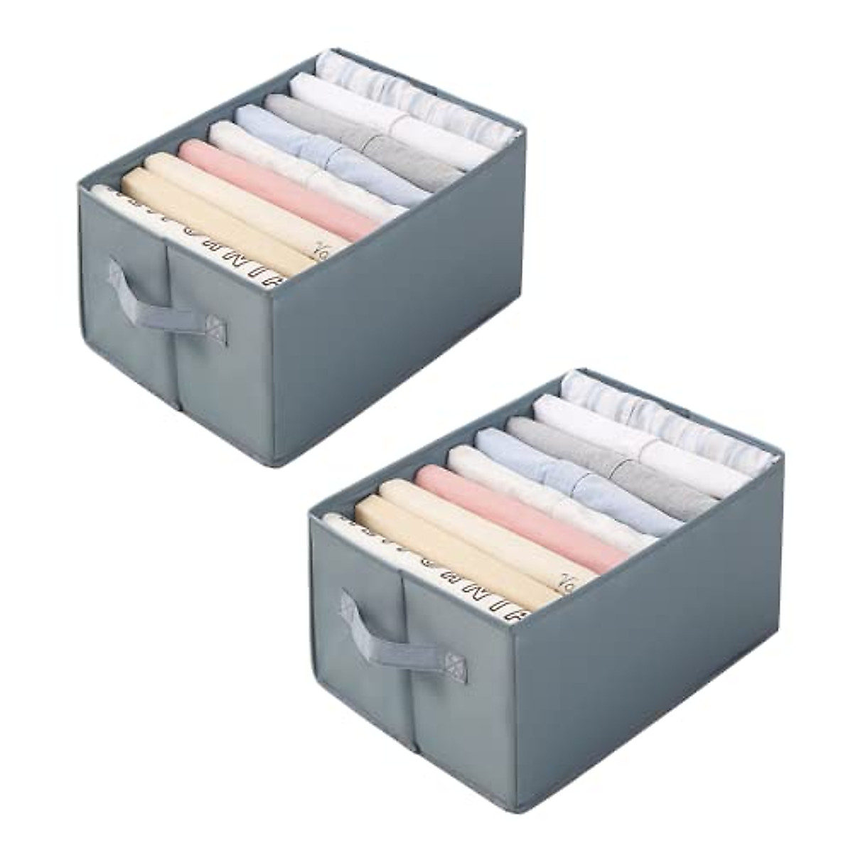 HAN SHENG 2 Pcs Folded Clothes Organizer Wardrobe Clothes Organizer Closet Drawer Organizers for T-shirts Dresses Blouses Base Shirts (9 Grids Dividers, Grey)
