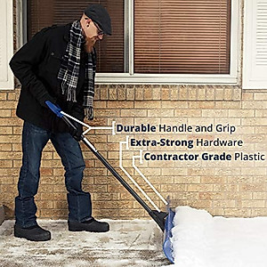 The Snowcaster 48 Inch Snow Pusher & Barn Shovel 48UPH | Heavy Duty 48” X 9.5” Polyethylene Blade | Snow Removal - Driveway, Doorway, Sidewalks | Commercial & Residential – Blue