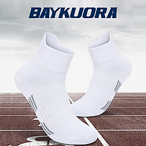 BAYKUORA Calf 100% Cotton Socks,Mid Casual Ankle Socks for Mens,Athletic Towel Sock with Cushion,White-gray,4 Pairs
