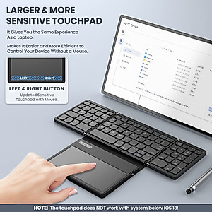 GEODMAER Foldable Bluetooth Keyboard, Portable Full Size Folding Keyboard with Large Touchpad, Numeric Keypad, PU Leather, Wireless Travel Keyboard for Windows iOS Android Mac(Sync up to 3 Devices)