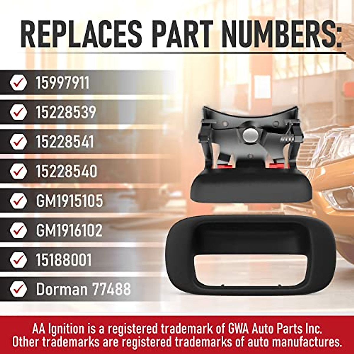 Replacement Tailgate Handle Latch and Bezel Trim with Clips - Replaces 15997911, 15228541, 15228539, 15228540 - Compatible with Chevrolet Silverado and GMC Sierra 1500, 1500HD, 2500HD, 2500, 3500