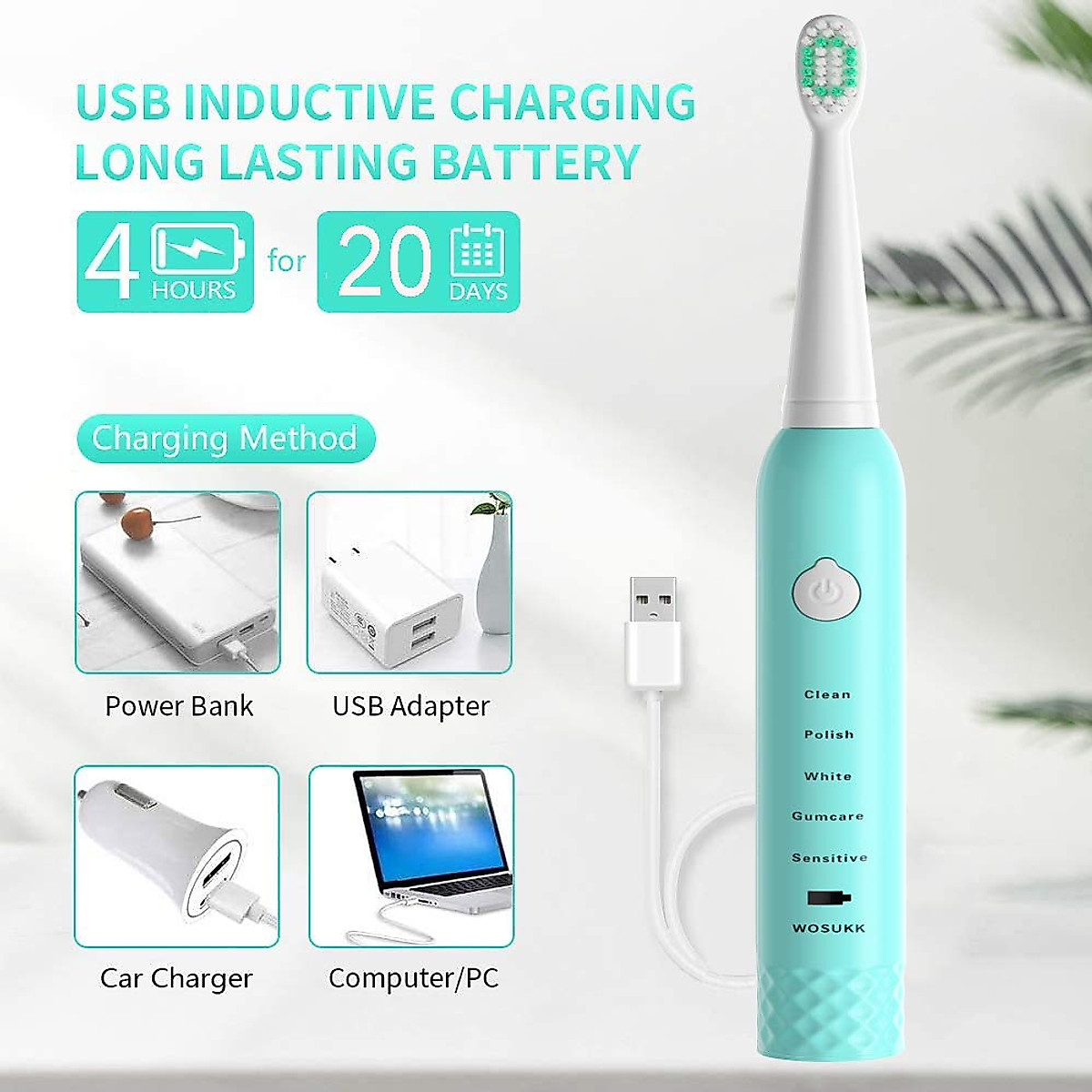 Sonic Electric Toothbrushes for Kids-5 Modes with Smart Timer, Waterproof USB Charging Rechargeable Ultrasonic Toothbrushes, 4 Replacement Brush Heads, Adults Power Toothbrush, Dentists Recommend