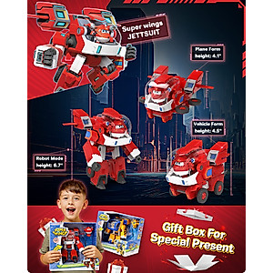 Super Wings Toys, 7 Inch Jett's Super Mecha Transforming Robot, Transforming from Toy Plane to Robot just 14 Steps, Action Figures Toy for Kids Ages 3 and Up, Gifts for Boys and Girls