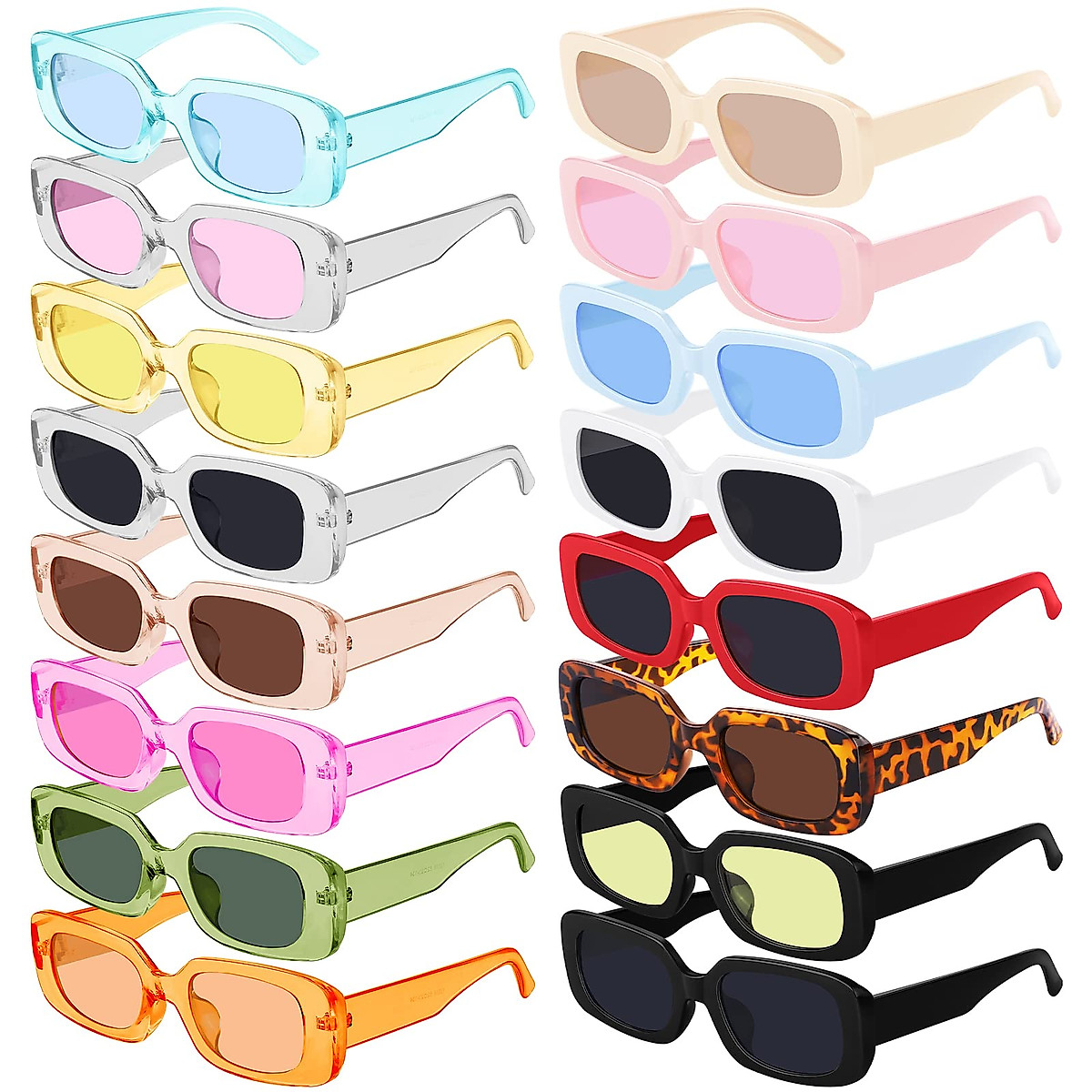 Aodaer 16 Pair Woman Small Rectangle Sunglasses Fashionable Wide Frame Sunglasses Retro Vintage Square Eyewear for Women Girls