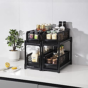 Sunview Bathroom Organizer, Under Sink Organizers and Storage,2 Tier Pull Out Cabinet Organizer,Sliding Cabinet Organizers with Storage Drawers for Bathroom Kitchen Countertop Narrow Space (Black)