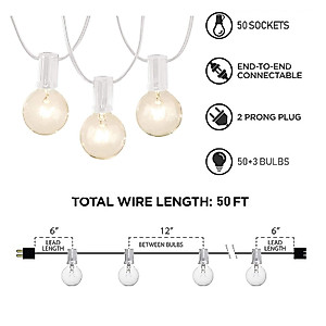 Afirst Outdoor String Lights 50FT with 53 Globe Bulbs Patio String Lights Weatherproof Outdoor Hanging Lights for Garden/Backyard Party/Wedding-White Cord