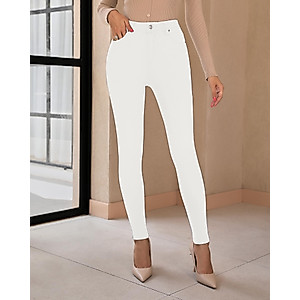 GRAPENT Womens Pants - Slim Fit Denim Leggings, Western Outfit, Skinny Jeans, Off White, XXL/22