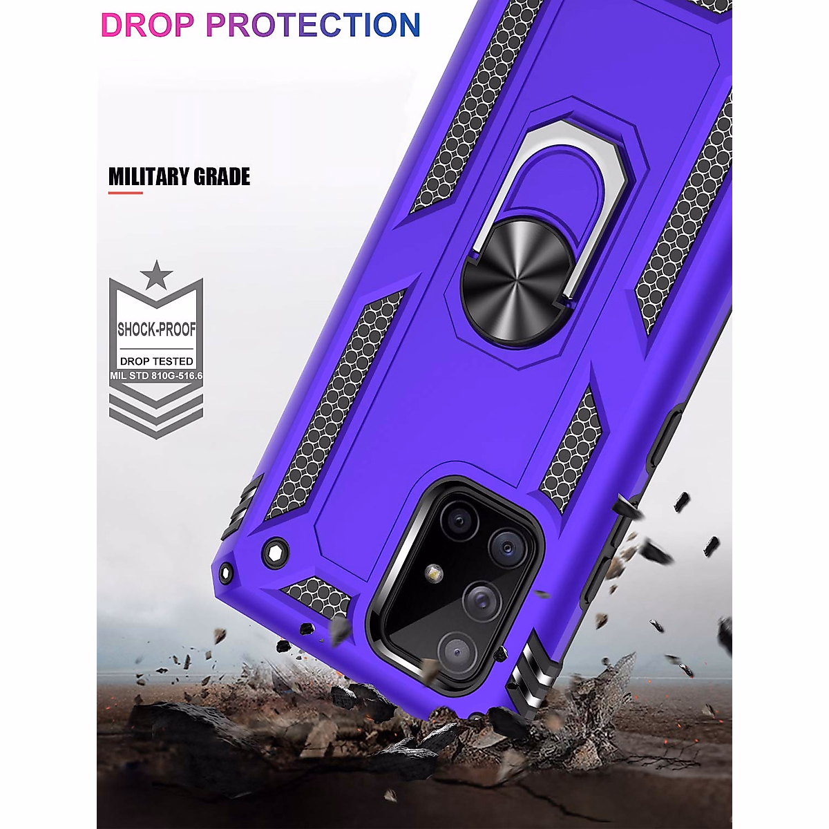 LUMARKE for Galaxy A51 5G Case with Screen Protector,Pass 16ft. Drop Tested Military Grade Protective Phone Cover with Magnetic Ring Kickstand Compatible with Car Mount Holder Purple