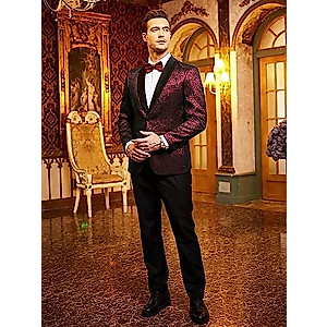 COOFANDY Mens Floral Tuxedo Jacket Embroidered Blazer Shawl Lapel Dress Suit Slim Fit for Christmas Prom Wedding Homecoming Party