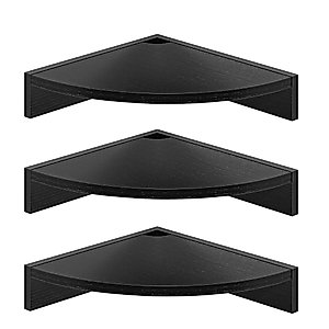 Fun Memories Corner Shelf Wall Mount, Wood Floating Corner Shelves, Corner Wall Shelf for Bedroom, Bathroom, Kitchen, Living Room (Black, 3 Pack)
