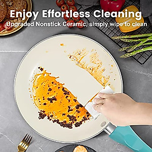 Pots and Pans Set Ultra Nonstick, Pre-assembled 7 Piece Ceramic Cookware Sets, Non Toxic Pots and Pans, Stay Cool Handle & Bamboo Kitchen Utensils, Gas/Induction Compatible, 100% PFOA Free, Turquoise