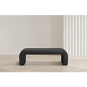Meridian Furniture Niagara Collection Modern Upholstered Bench with Rich Boucle Fabric, Curved Contemporary Design, 52" W x 15.5" D x 17.5" H, Black