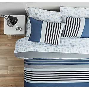 Nautica Duvet Cover Set Cotton Reversible Bedding with Matching Shams, Styligh Home Decor, Queen, Rendon Charcoal/Navy