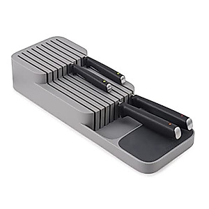 Joseph Joseph DrawerStore Compact Cutlery Organizer Kitchen Drawer Tray, Small,Gray & 85120 DrawerStore Kitchen Drawer Organizer Tray for Knives Knife Block, Gray