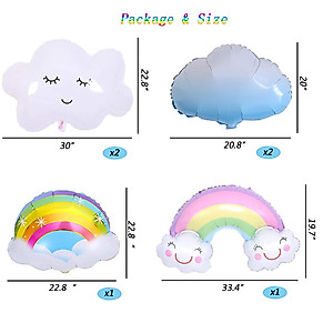 Rainbow Cloud Mylar Balloons Smile Cloud Aluminum Foil Balloons for Baby Shower Rainbow Themed Party Birthday Decoration Supplies 6PCS