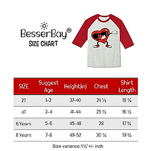 BesserBay Toddler Girls Happy Valentines Day Heart Print Red Raglan Tee Shirt for Toddler Boys 3-4 Years