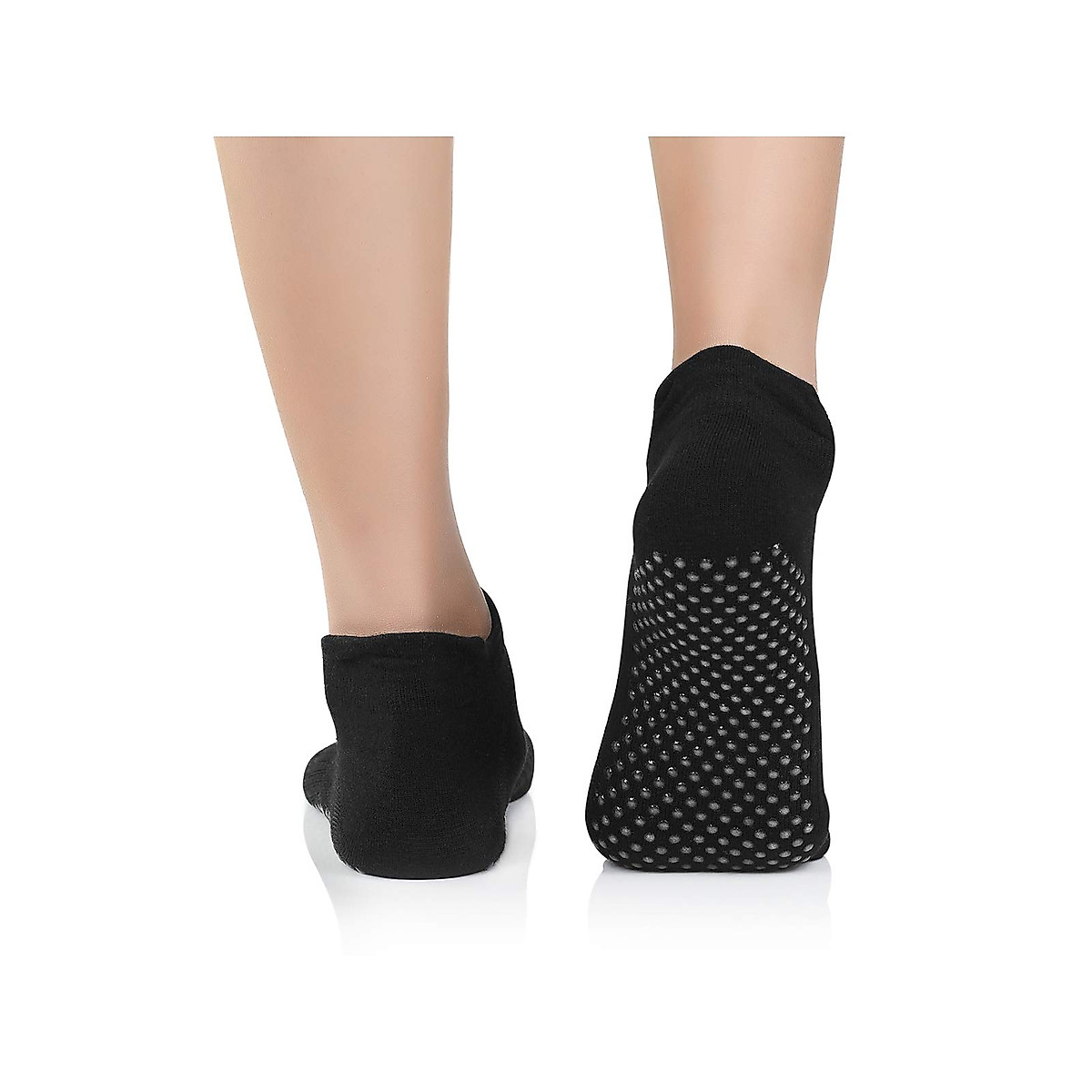 Yoga Socks for Women With Grips Non Slip Grip Socks Anti Skid Hospital Socks Slipper Socks for Home,Pilates,Barre B 3 Pairs Grey&Nude&Black One Size