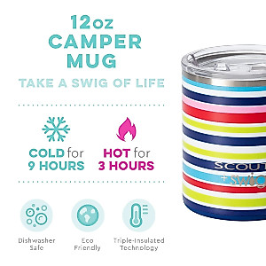 Swig Life + SCOUT Camper Mug, 12oz Travel Mug with Handle and Lid, Stainless Steel, Dishwasher Safe, Triple Insulated Coffee Mug Tumbler in On Your Markers Print