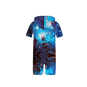 TENMET Kids Galaxy Zip Short Jumpsuits Hooded Onepiece Romper Onesie for Boys 9-14 Years