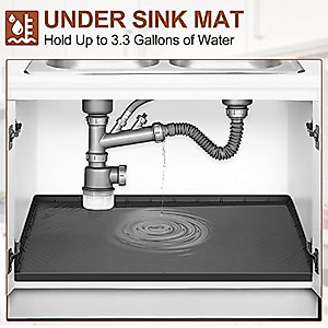 Under Sink Mats for Kitchen Waterproof, 34" x 22" Silicone Under Sink Liner, Under Sink Liner Hold up to 3.3 Gallons Liquid, Sink Protector Tray with Drain Hole for Kitchen Bathroom Cabinet (Black)