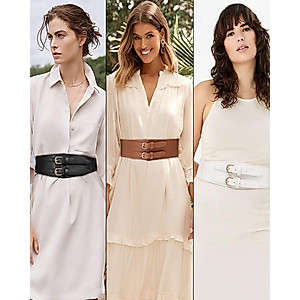 Kajeer Elastic Wide Waist Belt Women - Vintage Cinch Belts Women Wide Stretchy Belt for Dresses(M,Black)