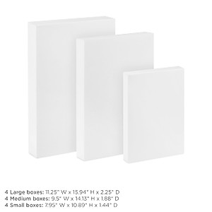 Hallmark White Gift Boxes, Assorted Sizes (12 Boxes with Lids: 4 Small 11", 4 Medium 14", 4 Large 16") for Birthdays, Mother's Day, Baby Showers and More